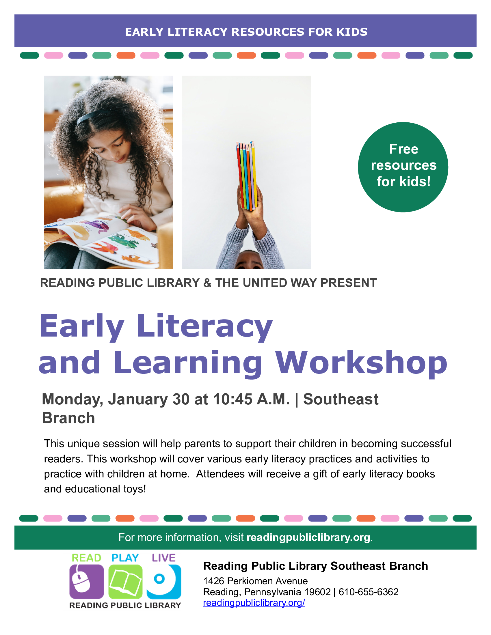 Early Literacy Workshop Reading Public Library