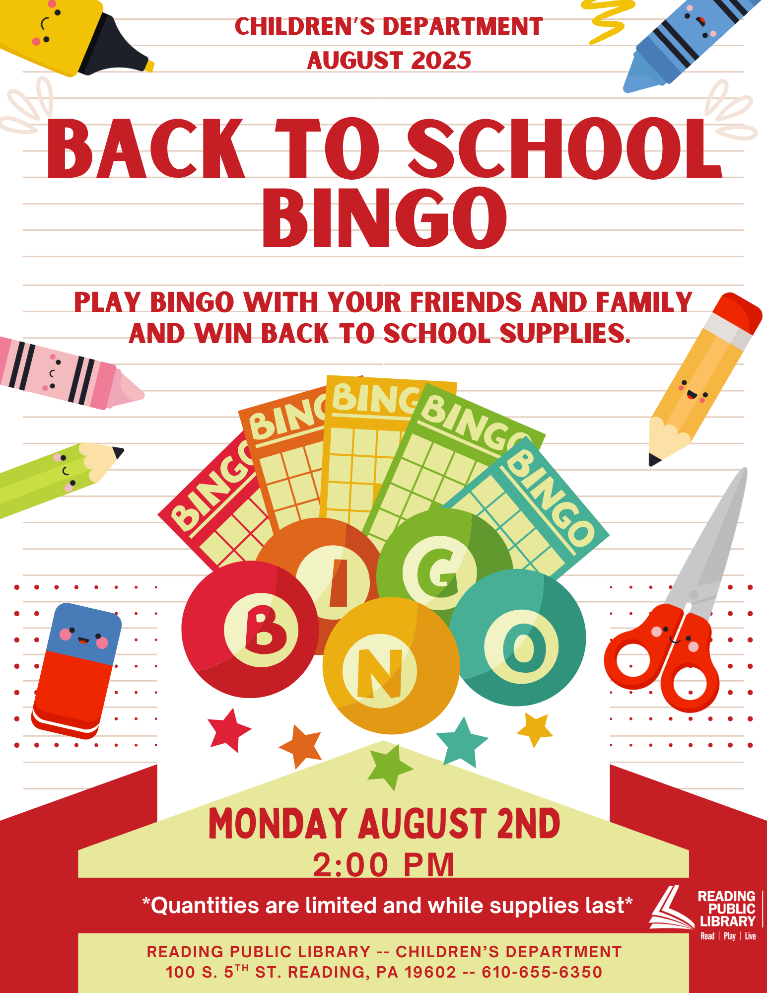 Back to School Bingo - Reading Public Library
