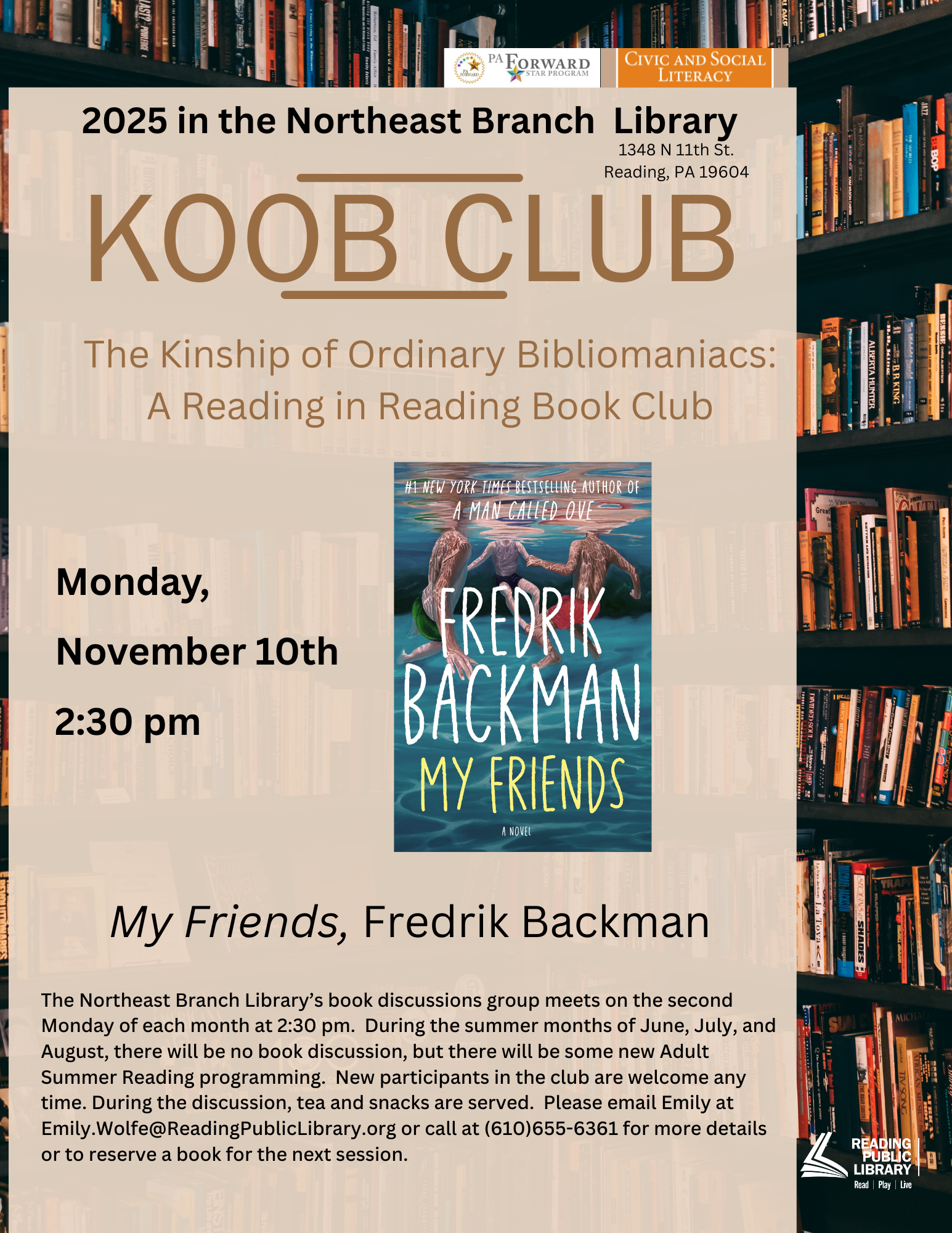 KOOB Club: My Friends by Fredrik Backman - Reading Public Library