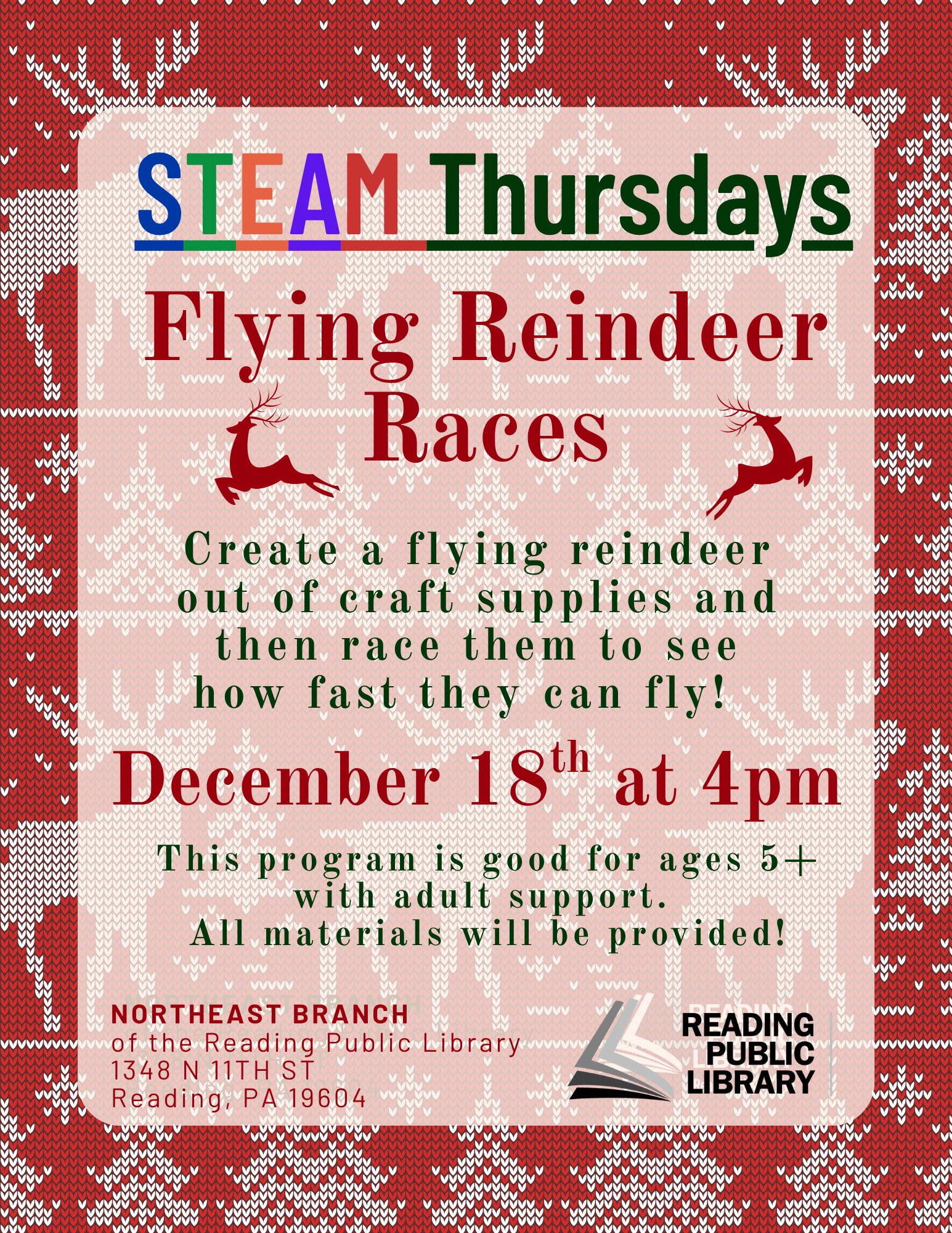 STEAM Thursday: Flying Reindeer Races - Reading Public Library